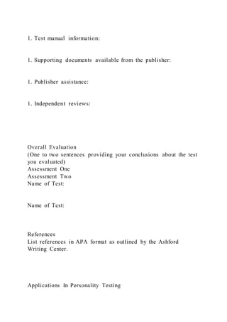 Psy640 checklist for evaluating tests test name and versions a | PDF