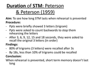 Cognitive psychology - Memory (PSYA1) | PPTX