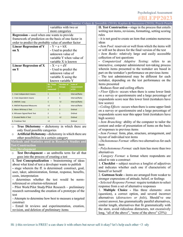 BLEPP Reviewer - Psychological Assessment | PDF | Educational ...