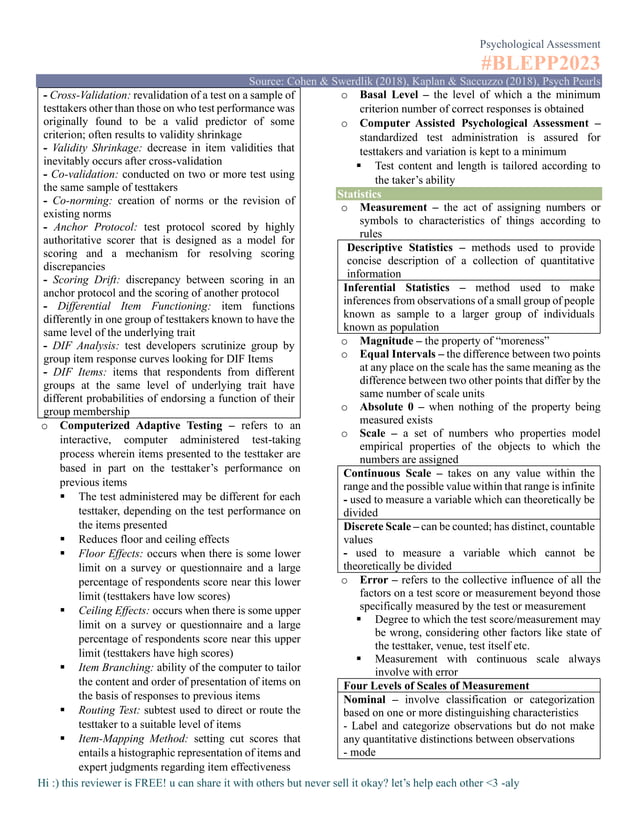 BLEPP Reviewer - Psychological Assessment | PDF | Educational ...