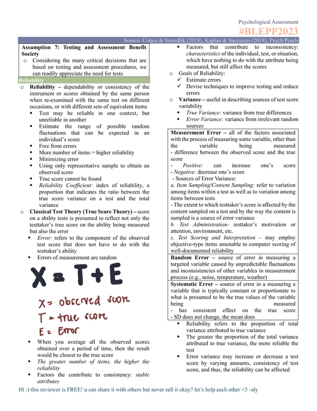 BLEPP Reviewer - Psychological Assessment | PDF | Educational ...