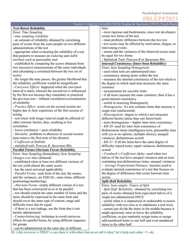 BLEPP Reviewer - Psychological Assessment | PDF | Educational ...