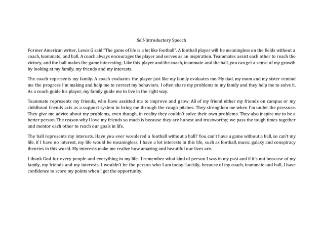 Self-Introductory Speech (Public Speaking) | PPT