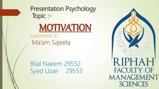 Motivation In Psychology | PPTX
