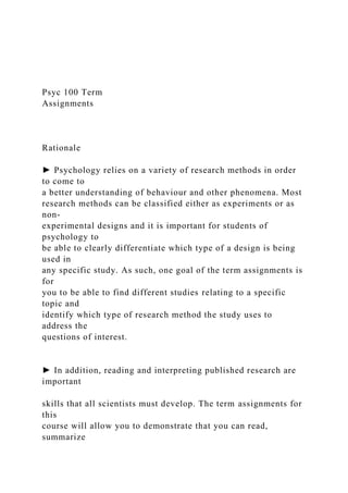 Psyc 100 Term Assignments Rationale Psychology.docx