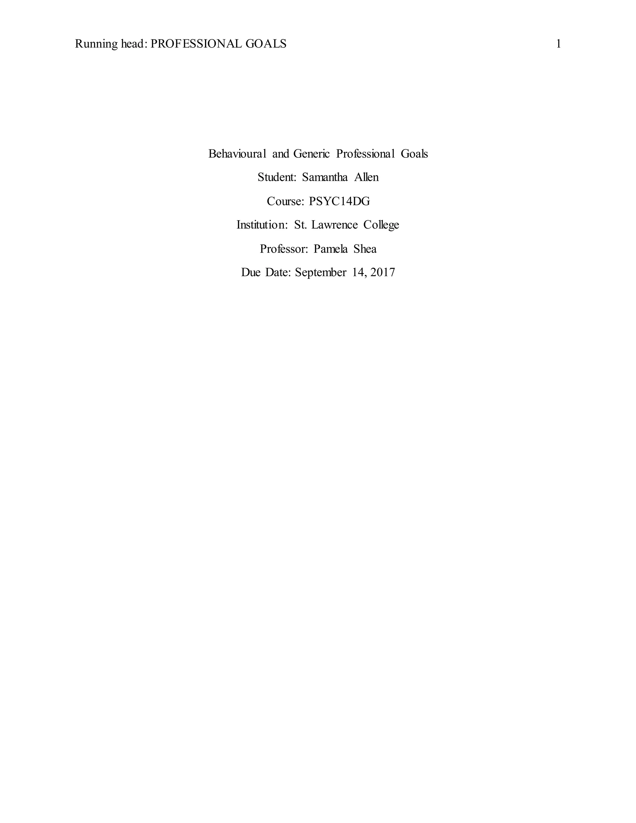 Behavioural and Generic Goals | DOCX | Education