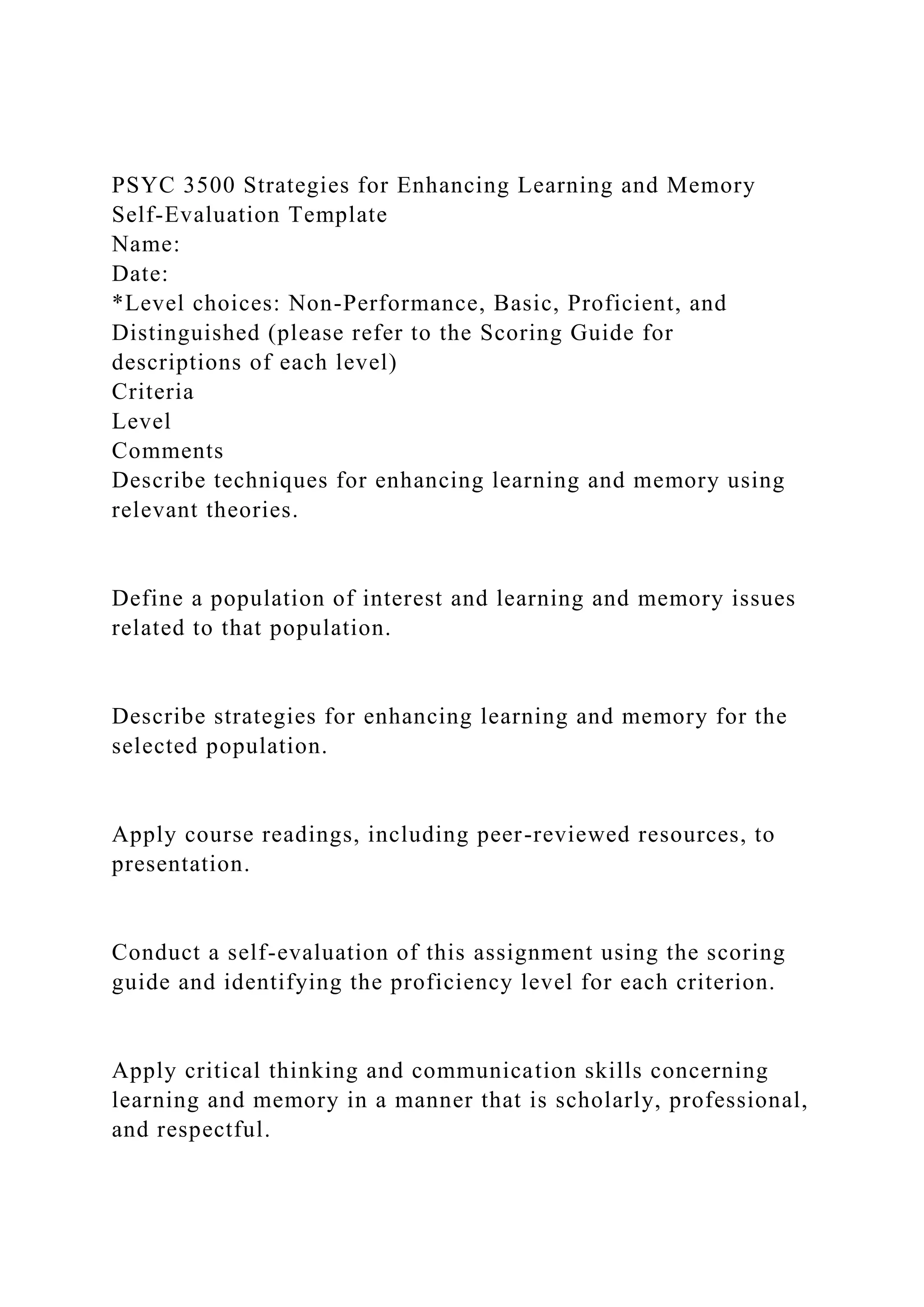 PSYC 3500 Strategies for Enhancing Learning and MemorySelf-Evalu.docx