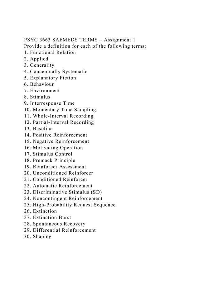 PSYC 3663 SAFMEDS TERMS – Assignment 1Provide a definition for e.docx