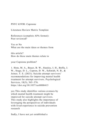 PSYC 6393R CapstoneLiterature Review Matrix TemplateR.docx