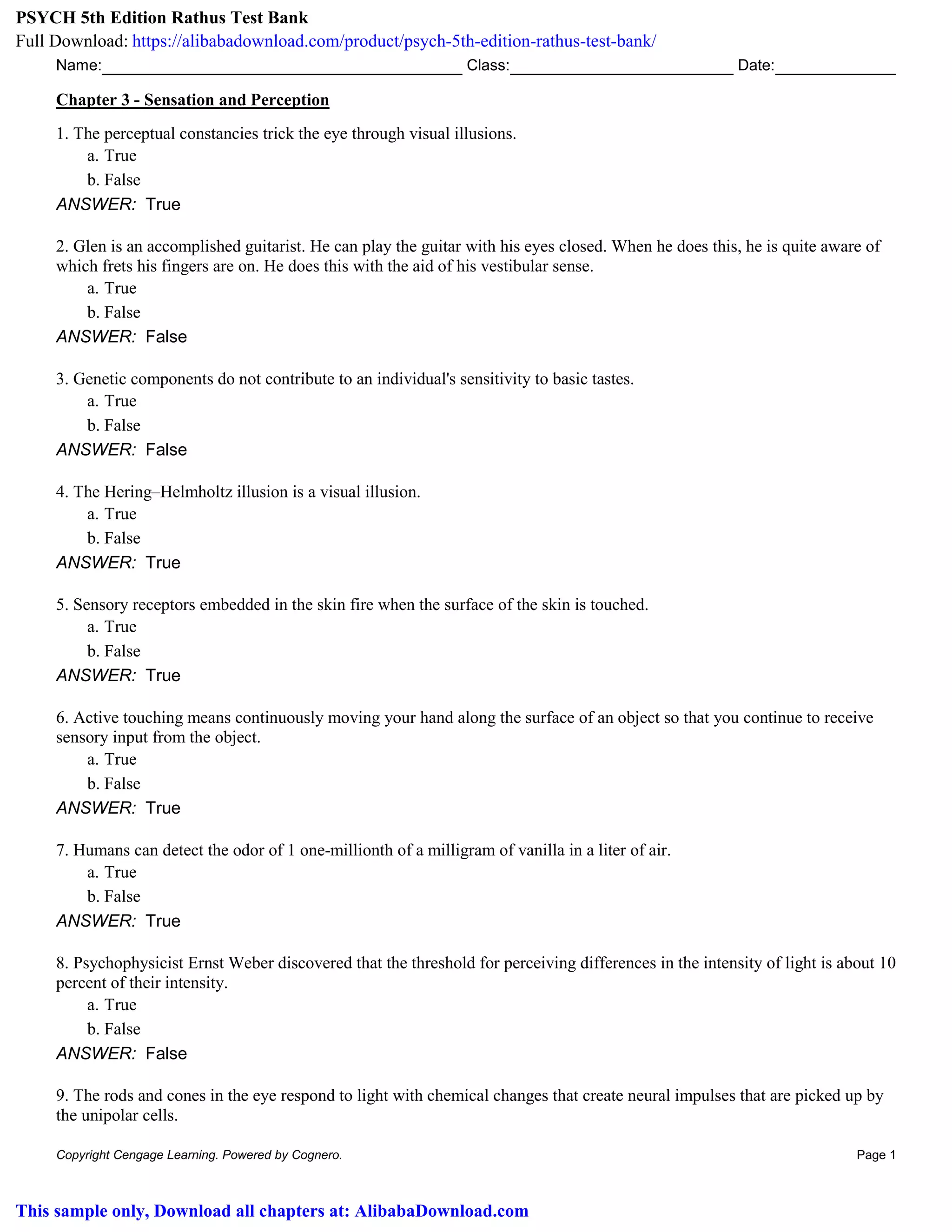PSYCH 5th Edition Rathus Test Bank | PDF | Eye and Vision Conditions ...