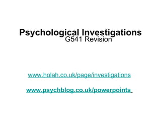 Psych Investigations Revision PowerPoint | PPT
