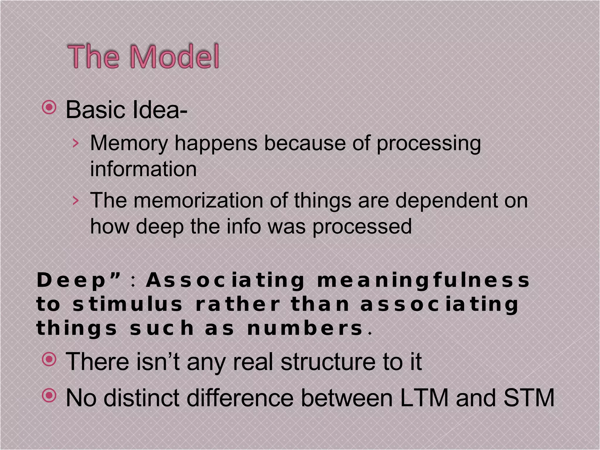 Psych Levels Of Processing Model Of Memory | PPT | Science
