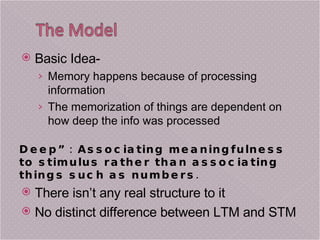 Psych Levels Of Processing Model Of Memory | PPT
