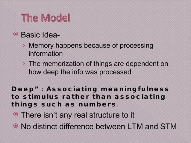 Psych Levels Of Processing Model Of Memory | PPT | Science