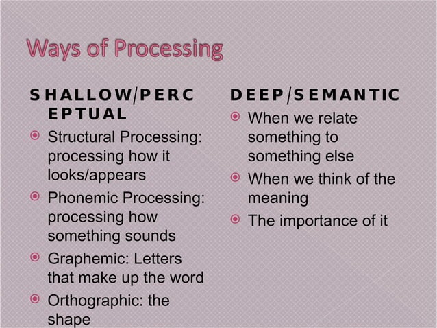 Psych Levels Of Processing Model Of Memory | PPT | Science