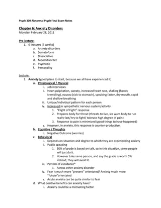 Tai's Abnormal Psychology Lecture Notes | DOCX