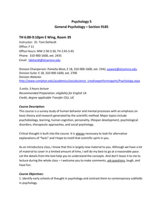 Psych 5 syllabus, 9185, th 600 | DOCX | Educational Assessment | Education