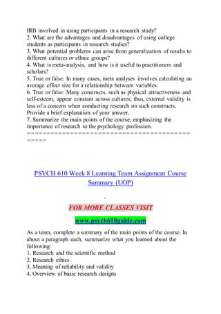 PSYCH 610 GUIDE Lessons in Excellence / psych610guide.com