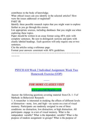 PSYCH 610 GUIDE Lessons in Excellence / psych610guide.com