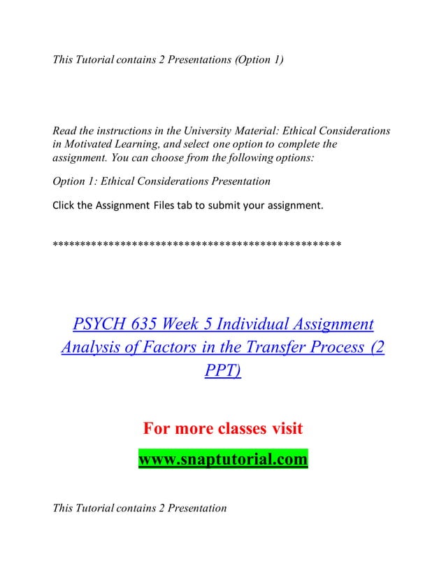 Psych 635 Enhance teaching / snaptutorial.com