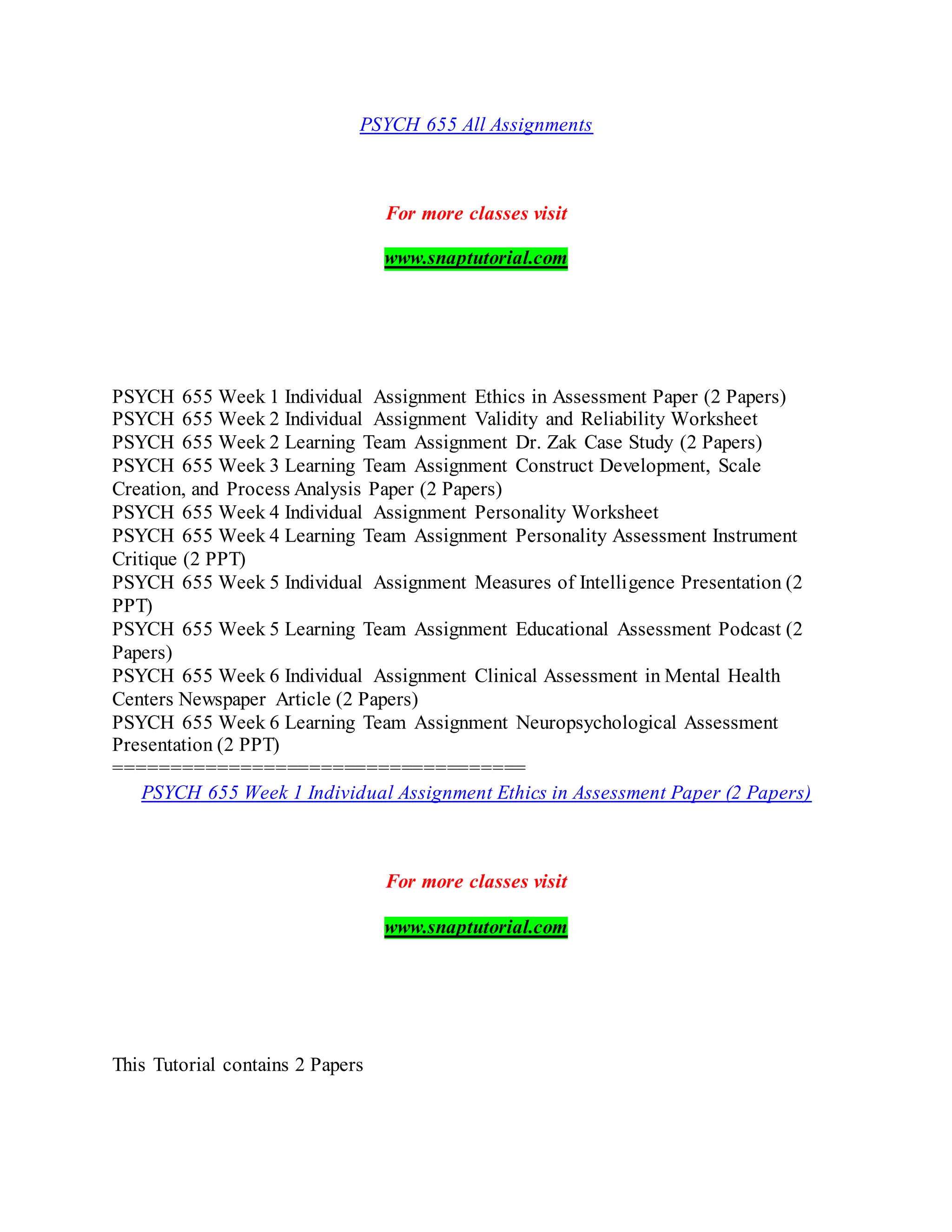 Psych 655 Success Begins / snaptutorial.com