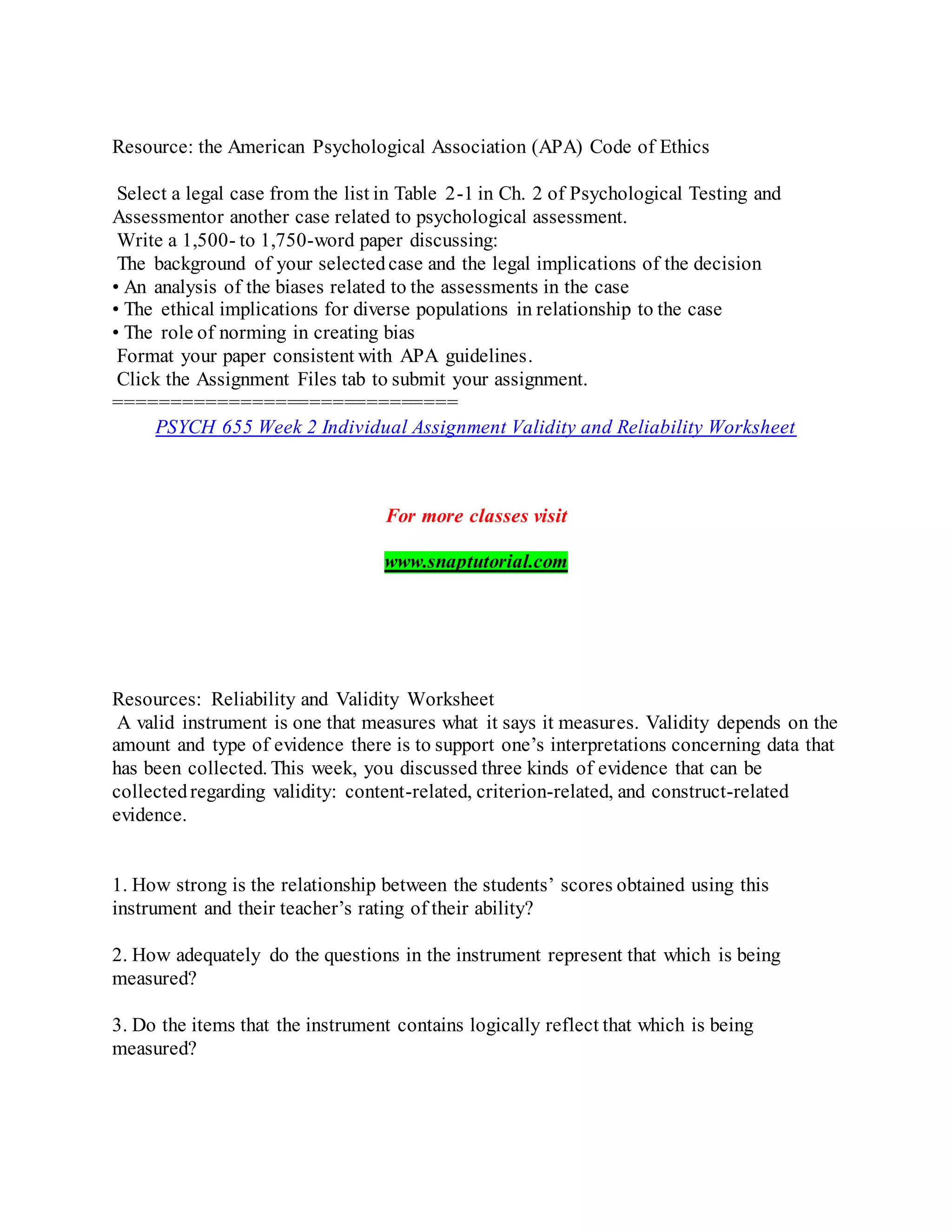 Psych 655 Success Begins / snaptutorial.com