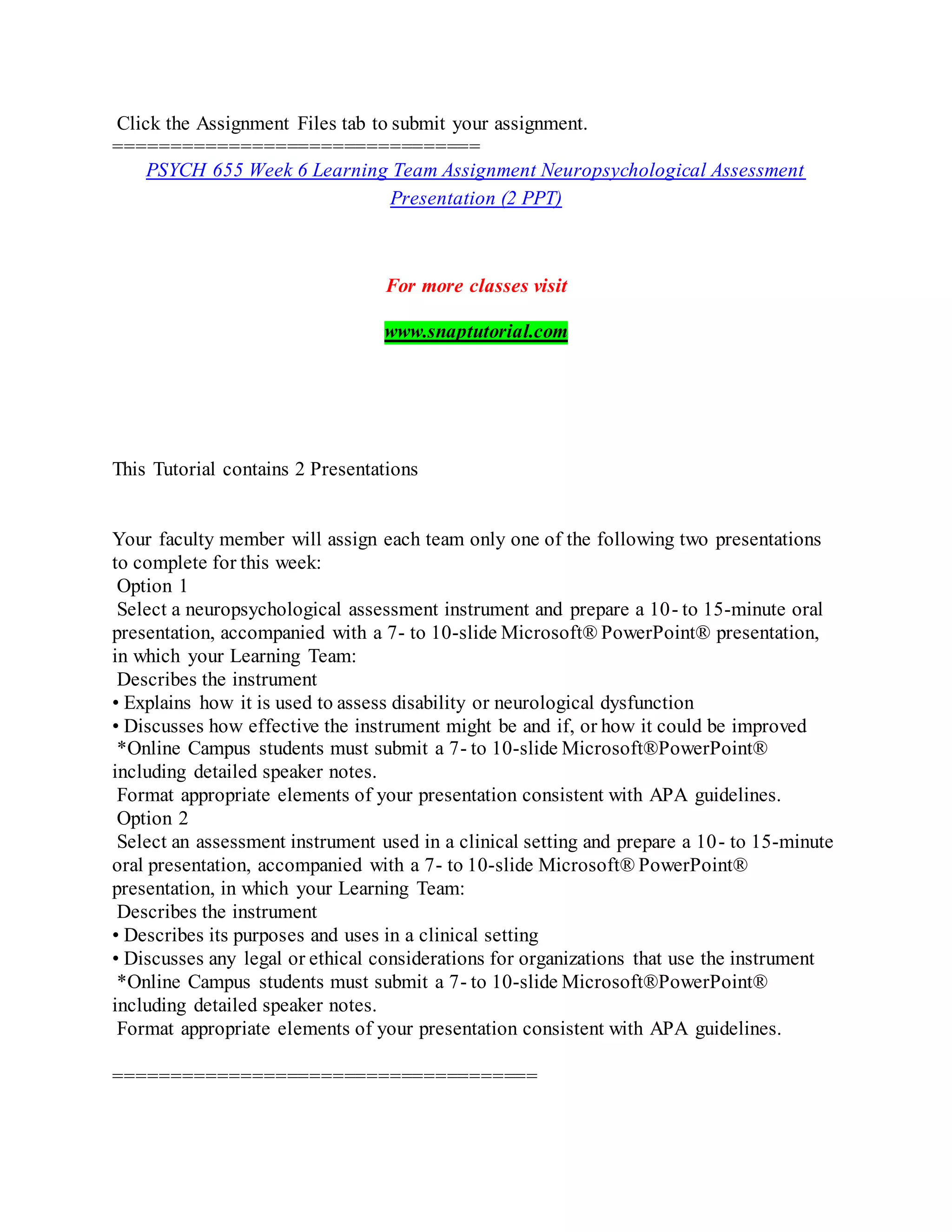 Psych 655 Success Begins / snaptutorial.com