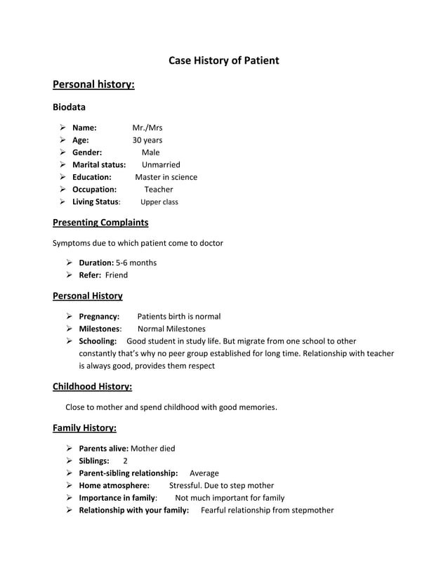 Abnormal Psychology (Psychiatric history) Case Study | PDF