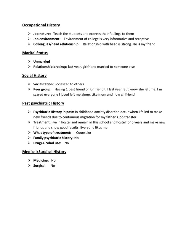 Abnormal Psychology (Psychiatric history) Case Study | PDF