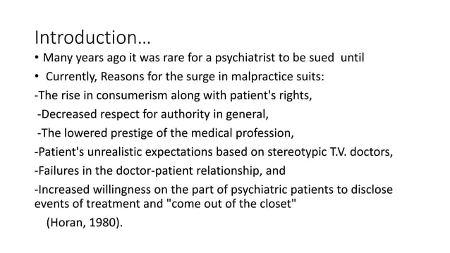 Psychiatric malpractice to present | PPT
