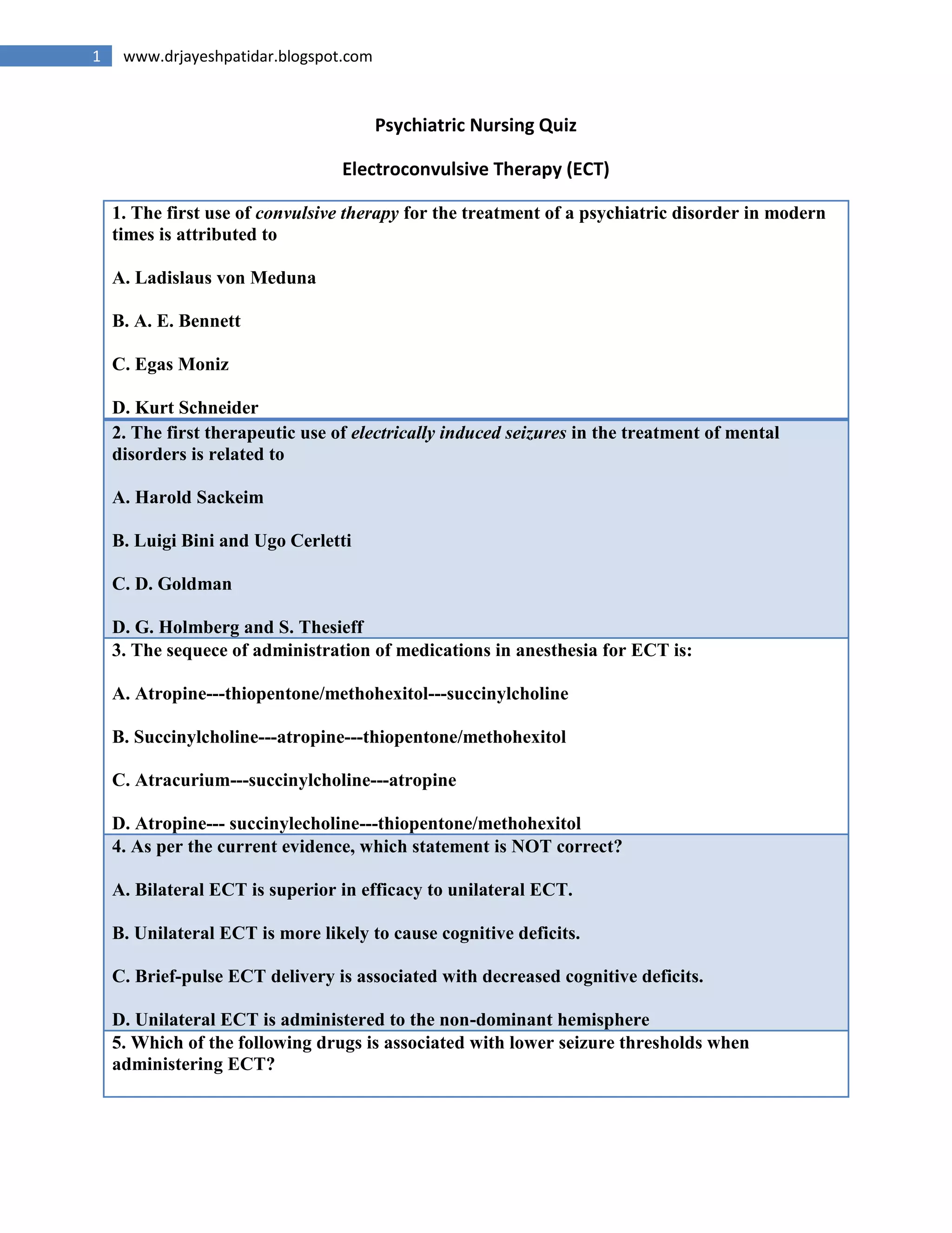 Psychiatric nursing quiz | PDF