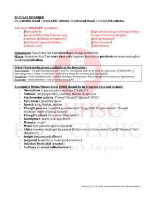 Psychiatry Cheat Sheet (MDD, GAD, Bipolar) | DOCX