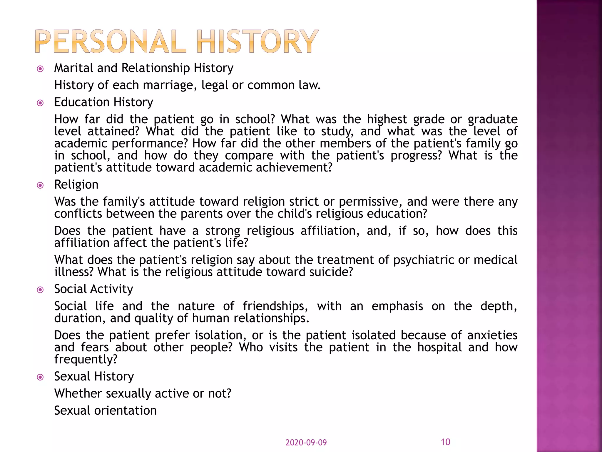 Psychiatry history taking and mental state examination [autosaved] | PPTX