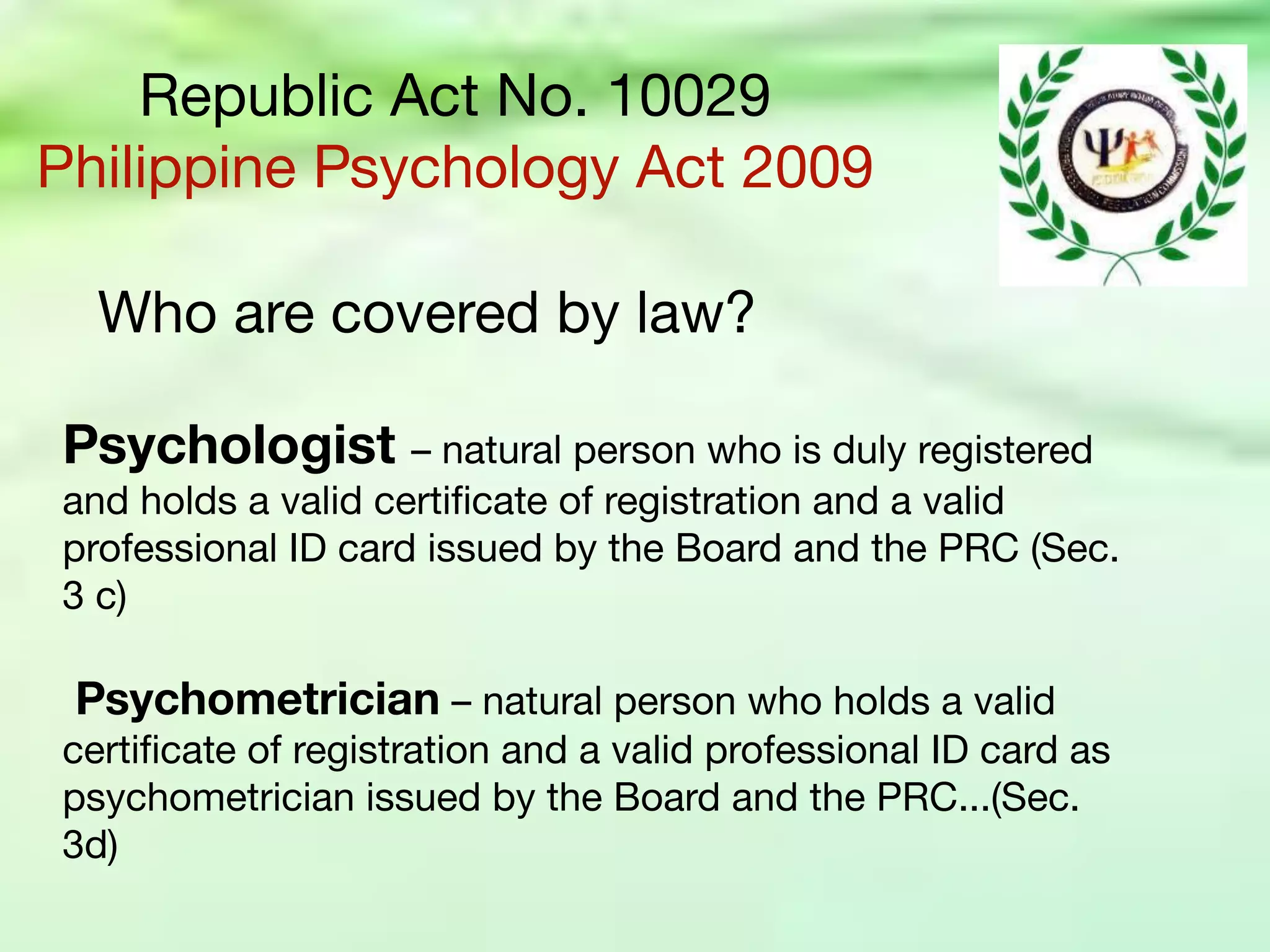 Philippine Psychology Act 2009 | PDF
