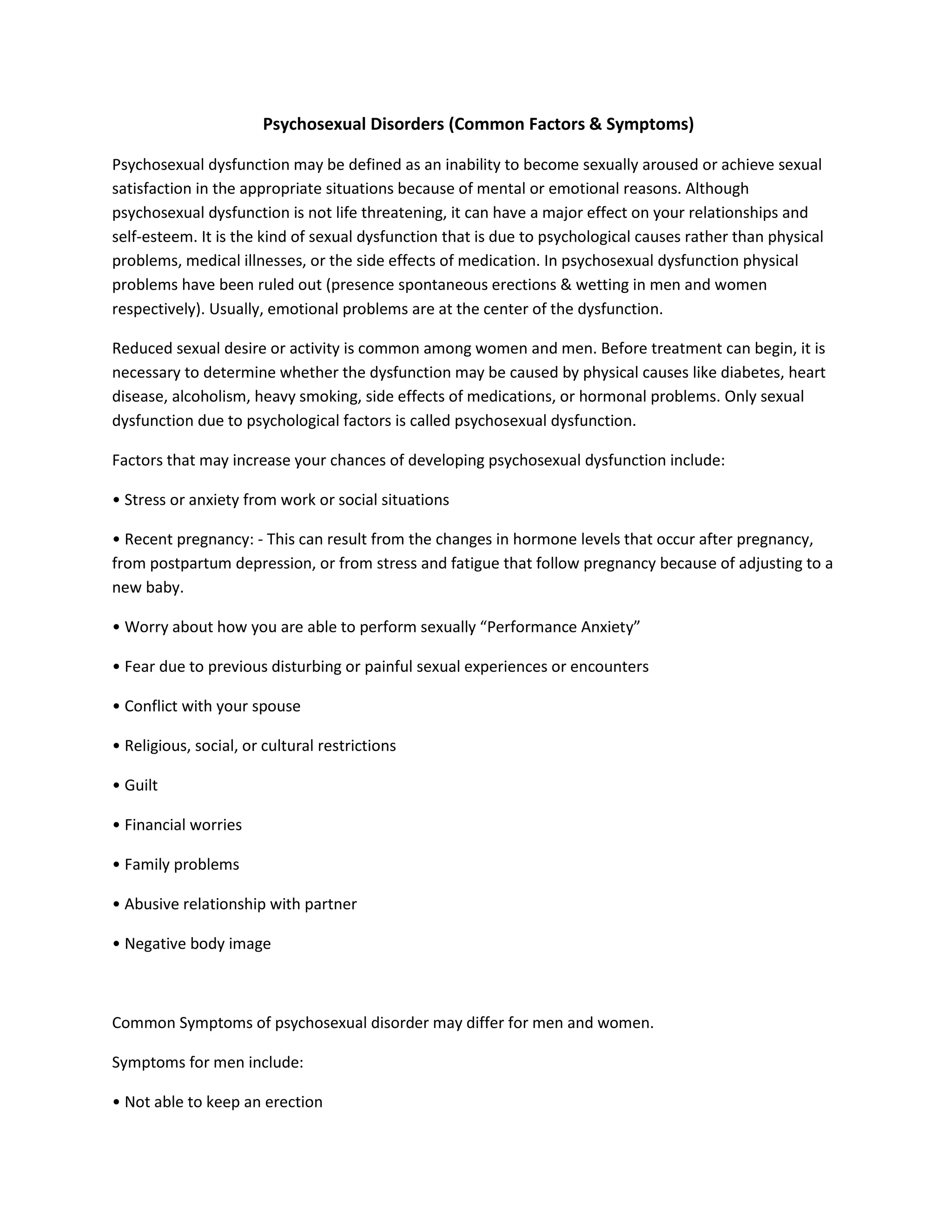 Psycho-sexual Disorders(Common Factors & Symptoms) | PDF