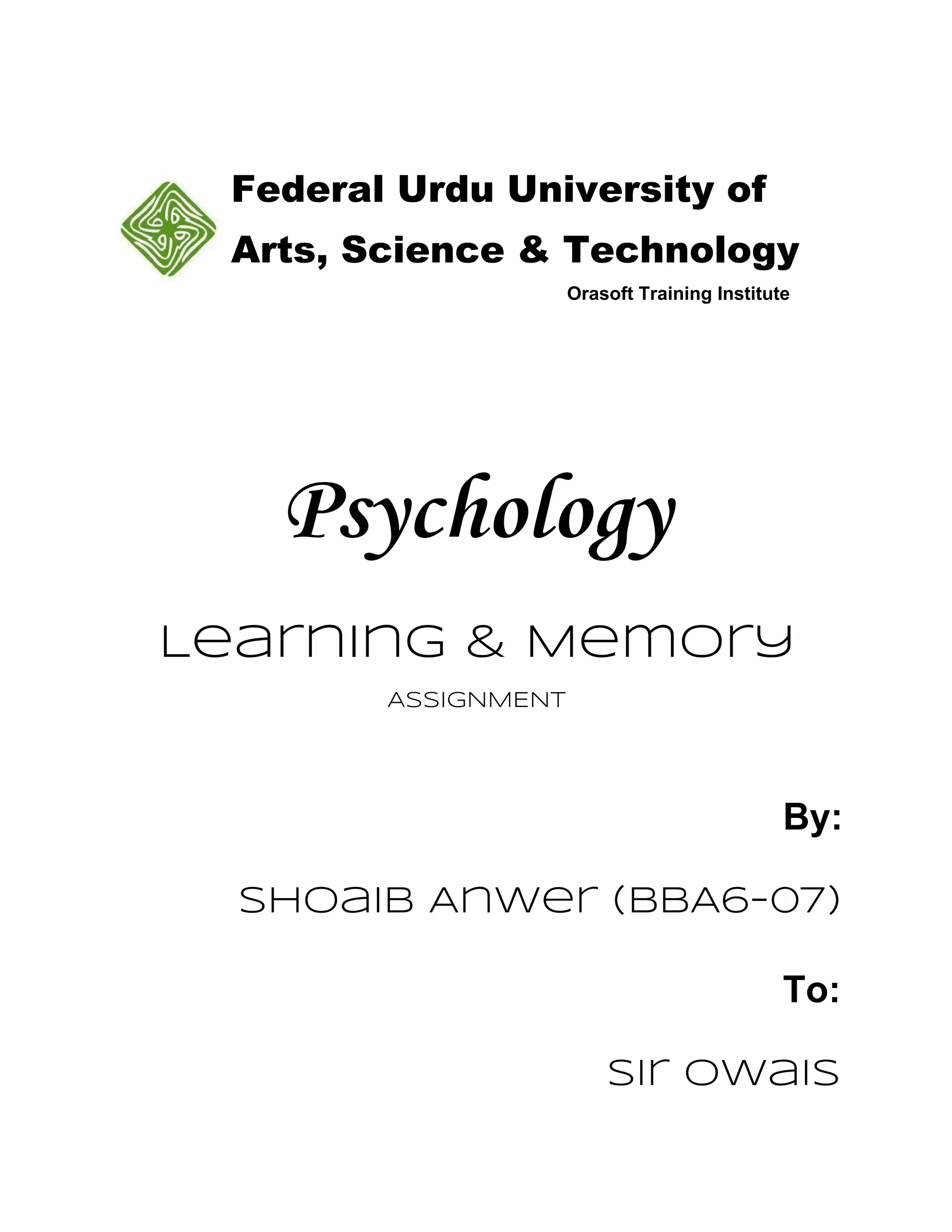 Psychology Assignment Learning & Memory | PDF