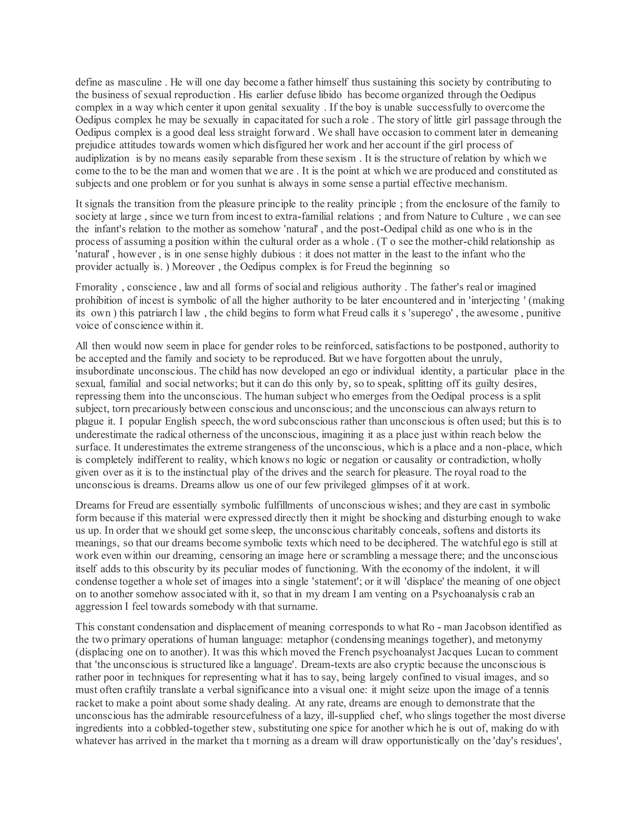 Psychoanalysis Literary Theory by Sigmund Freud and Lacan. | DOCX