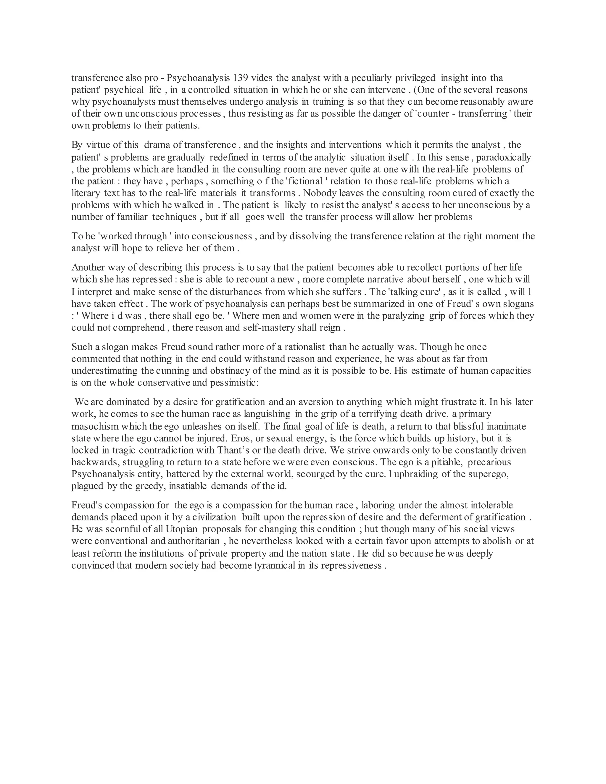 Psychoanalysis Literary Theory by Sigmund Freud and Lacan. | DOCX