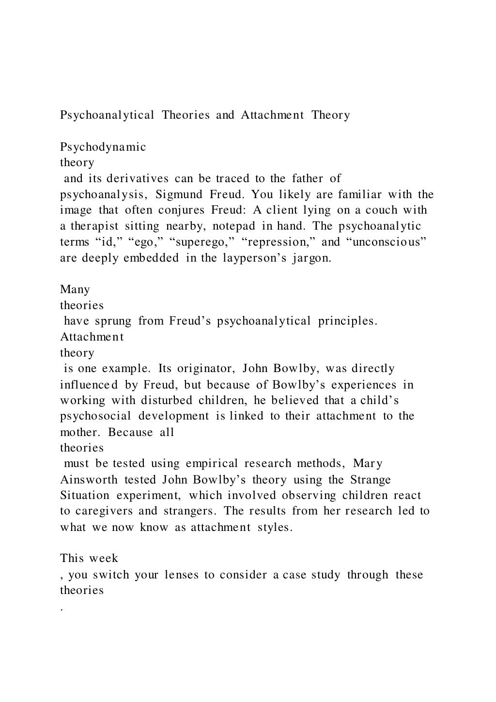Psychoanalytical Theories And Attachment Theorypsychodynamic Pdf