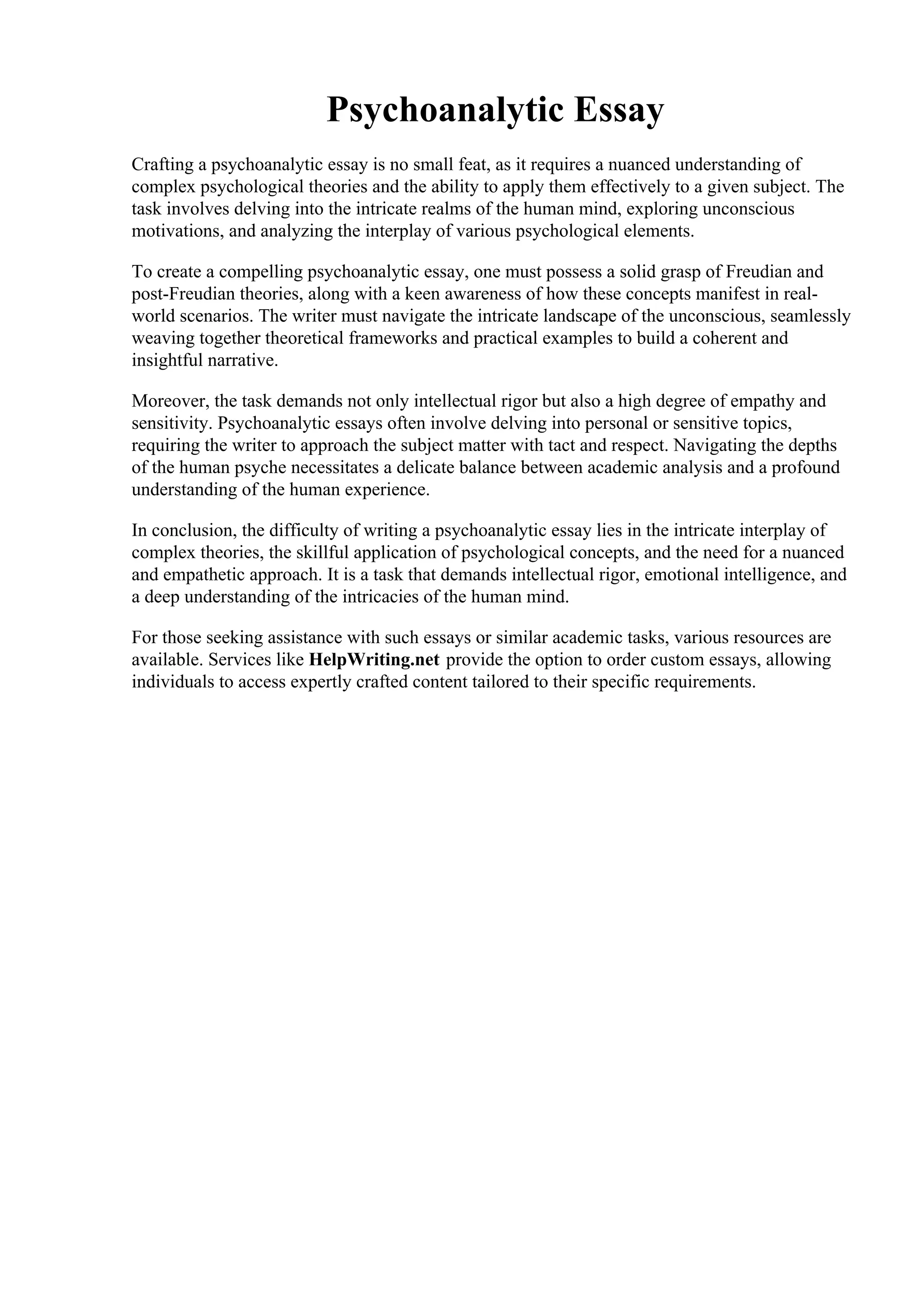 Psychoanalytic Essay | PDF