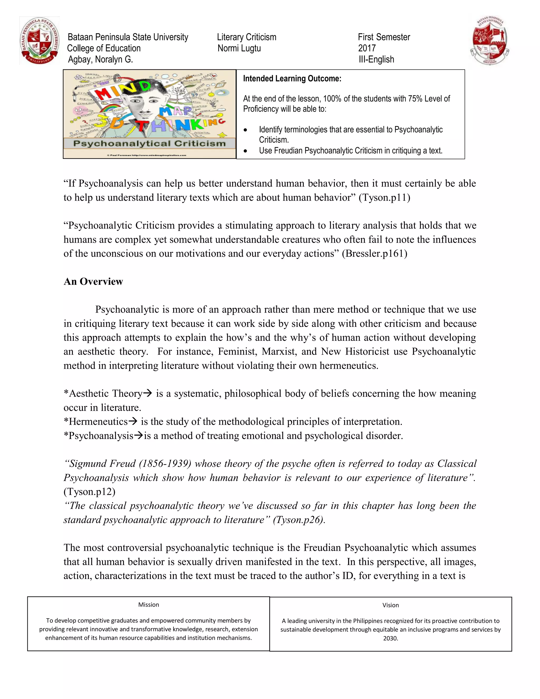 Psychoanalytic handout | PDF