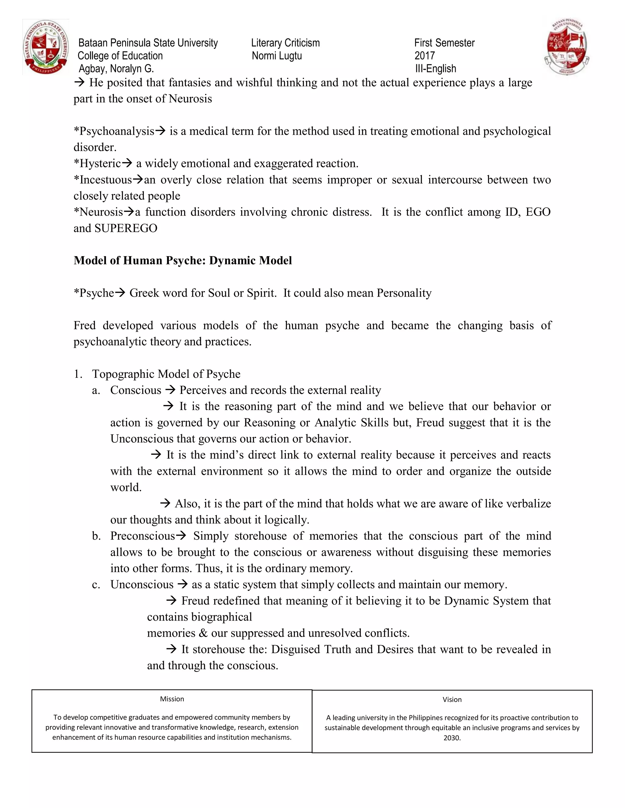 Psychoanalytic handout | PDF