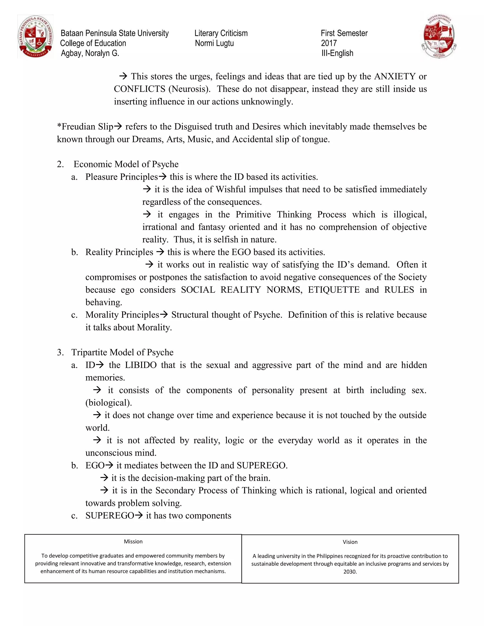 Psychoanalytic handout | PDF