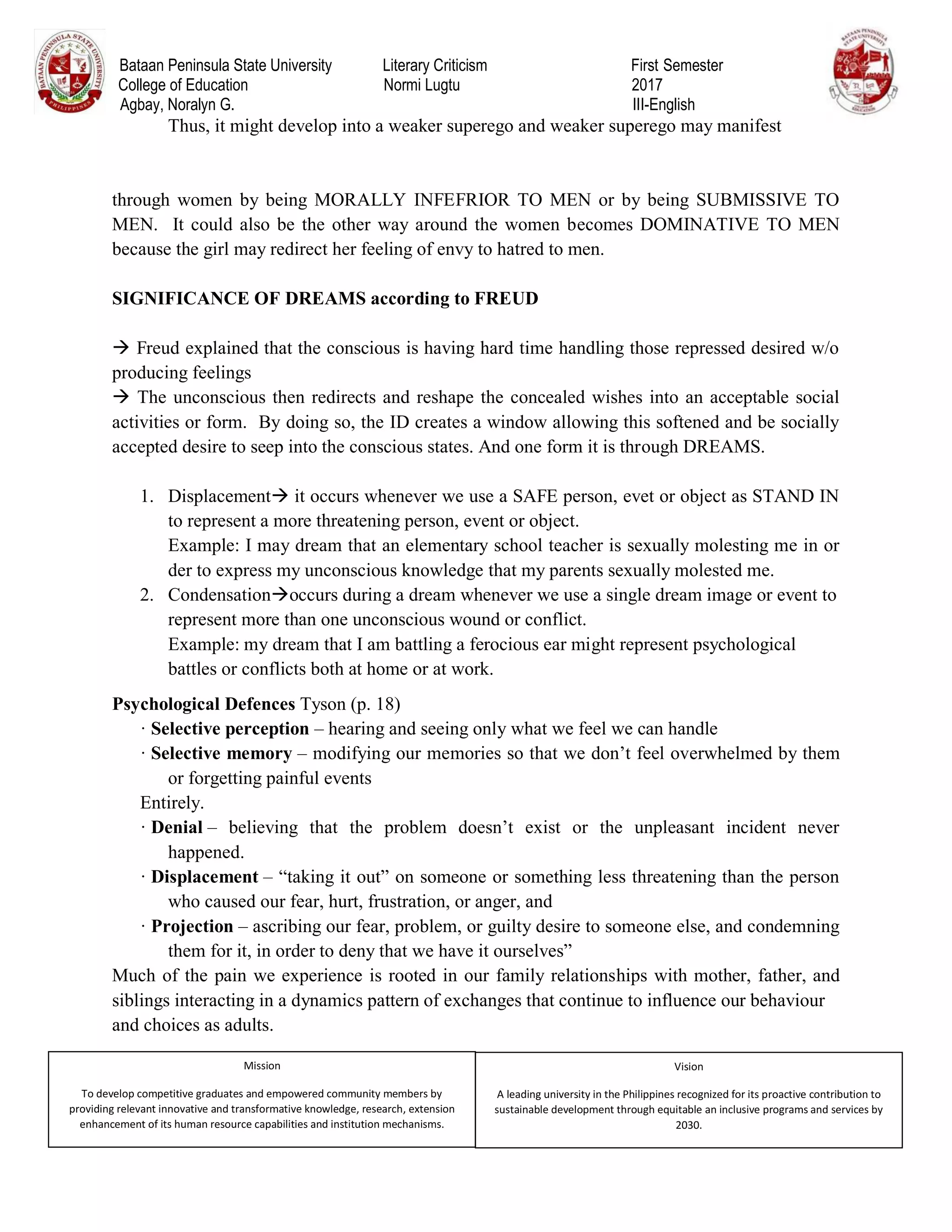 Psychoanalytic handout | PDF