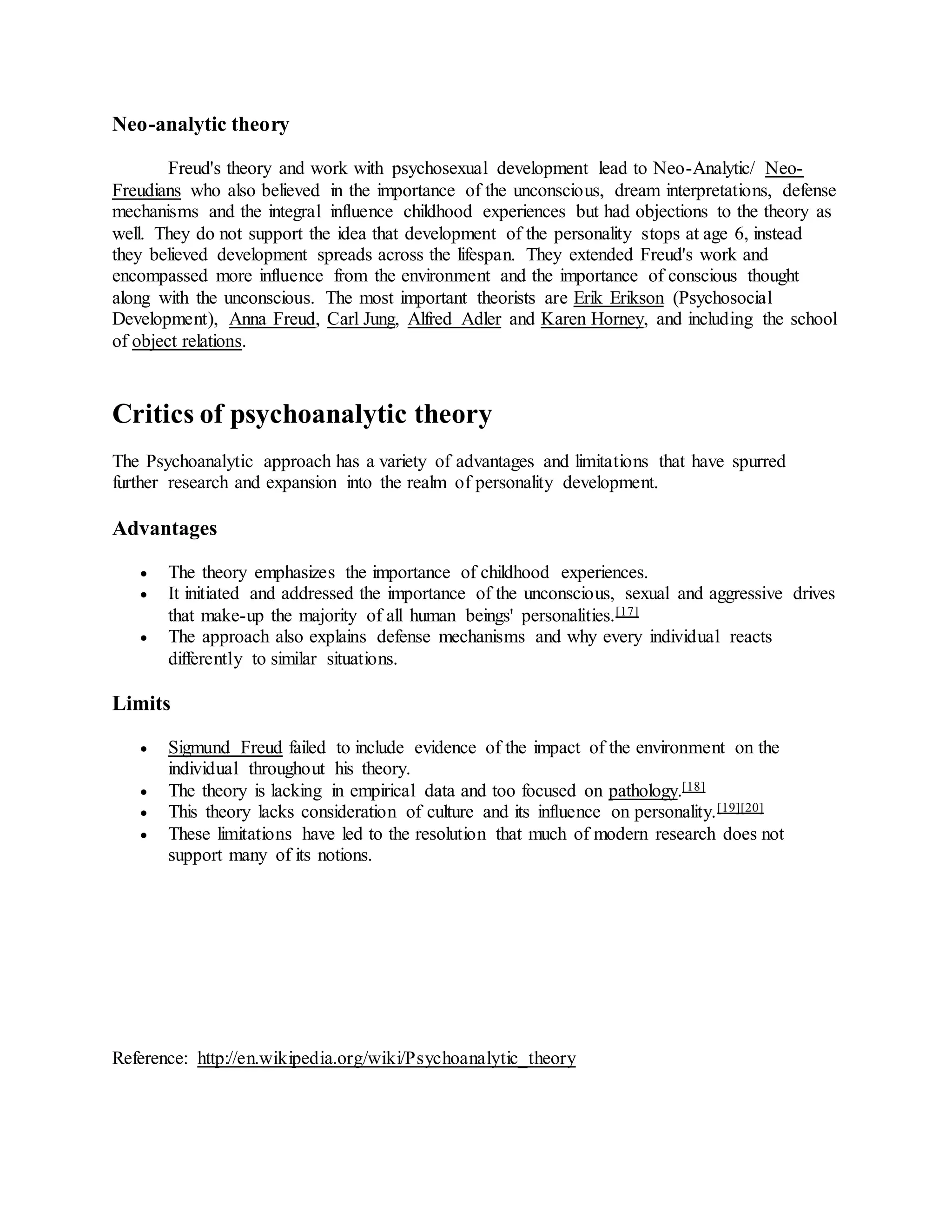 Psychoanalytic theory by sheena bernal | DOCX