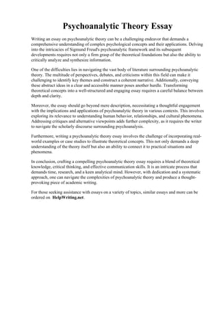 Psychoanalytic Theory Essay | PDF