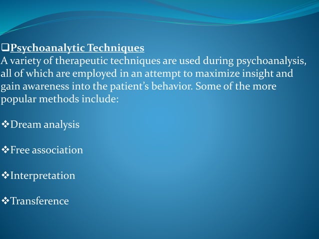 Psychoanalytic therapy.... | PPTX | Mental Health | Diseases and Conditions