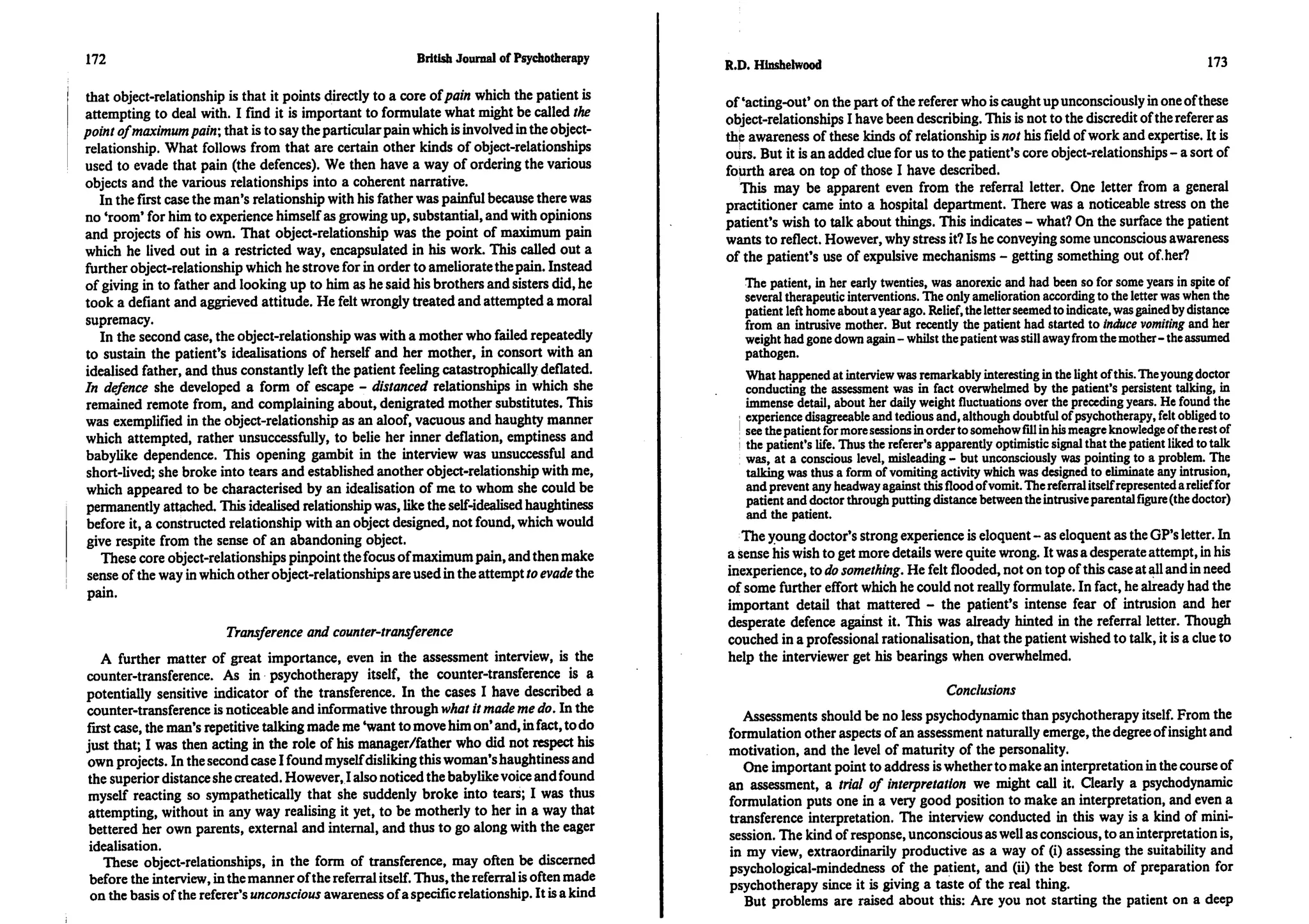 Psychodynamic Formulation in Assessment for Psychotherapy R D ...