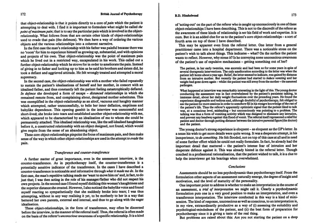 Psychodynamic Formulation in Assessment for Psychotherapy R D ...