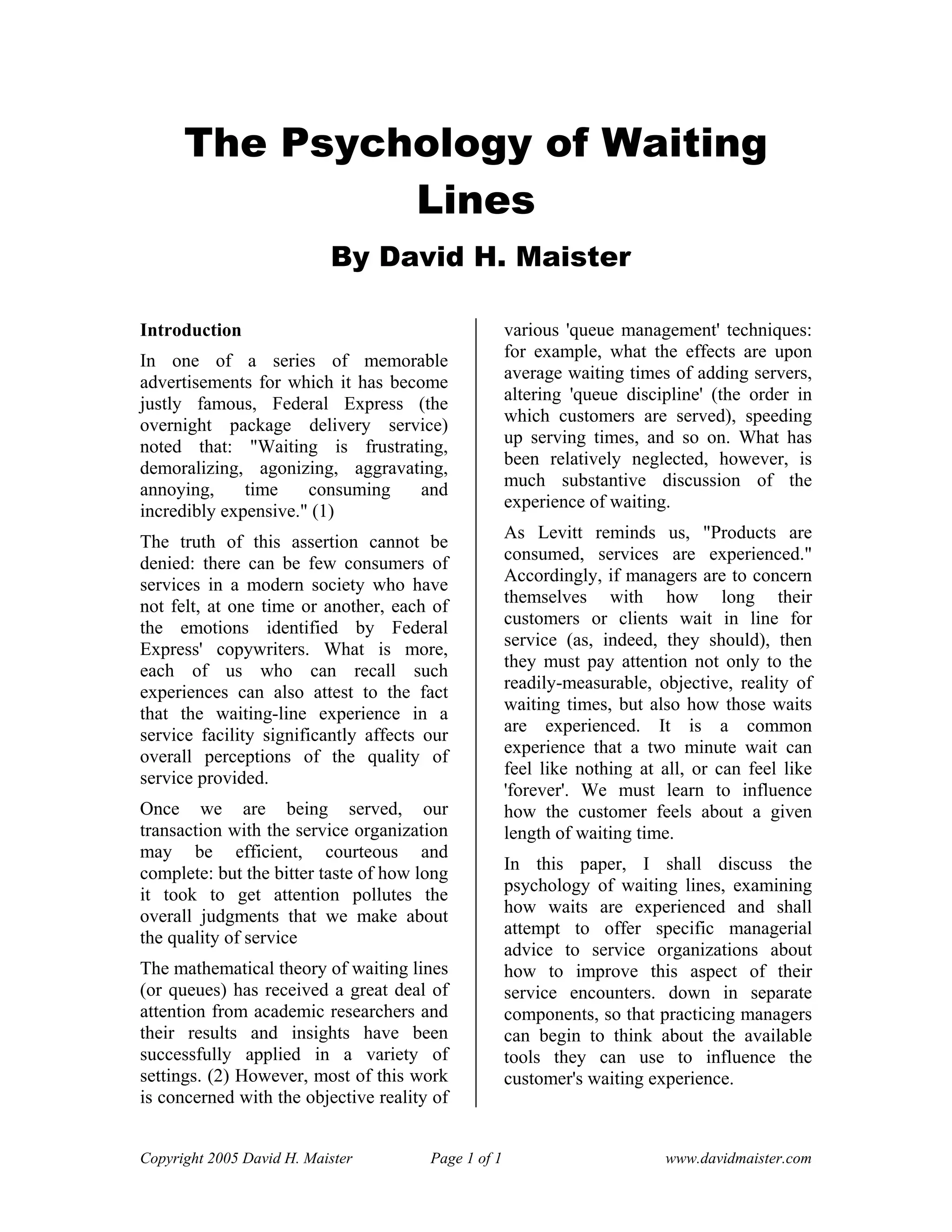 Psycholgyof waitinglines751 | PDF